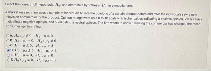 Solved Select the correct null hypothesis, H0, and | Chegg.com