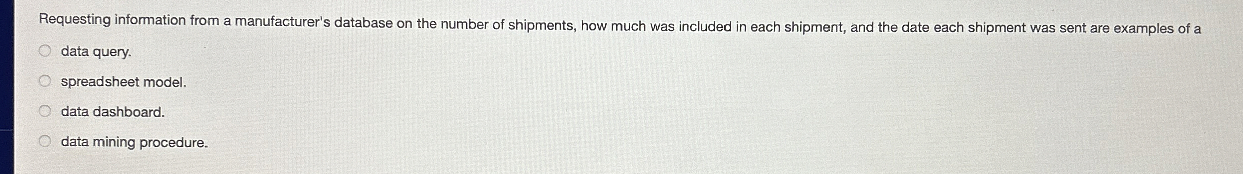Solved Requesting information from a manufacturer's database | Chegg.com