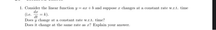 Solved 1. Consider the linear function y=ax+b and suppose x | Chegg.com