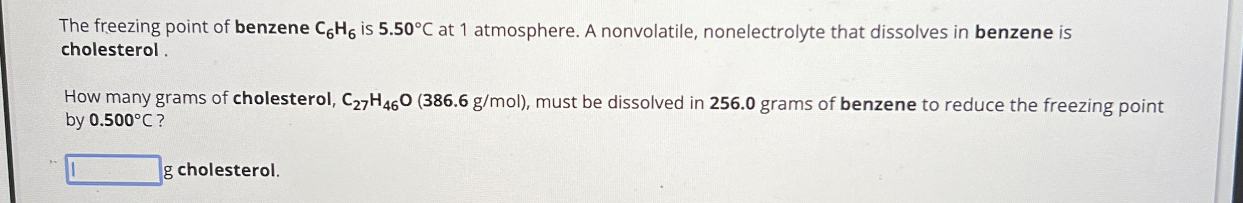 Solved The freezing point of benzene C6H6 ﻿is 5.50°C ﻿at 1 | Chegg.com