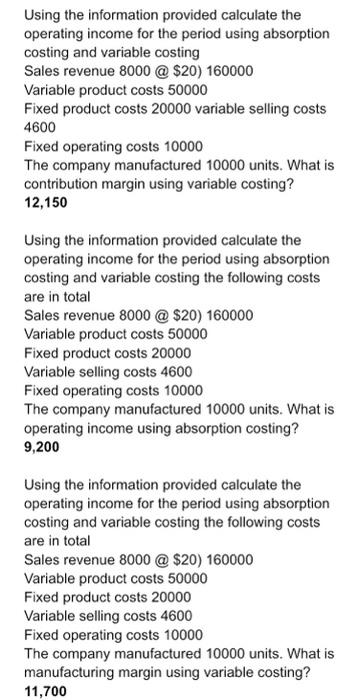 Solved Using the information provided calculate the | Chegg.com