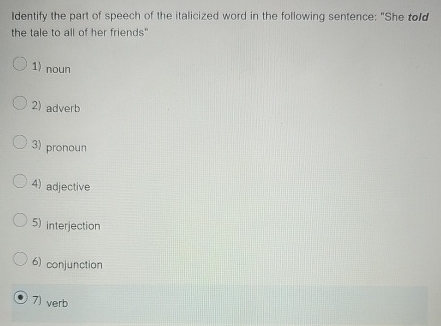 Solved Identify the part of speech of the italicized word in | Chegg.com