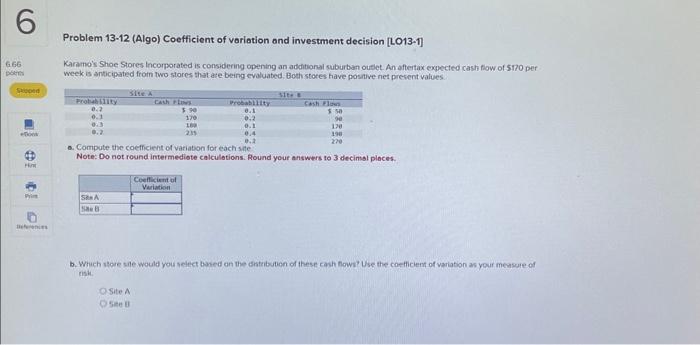 Solved Problem 13-12 (Algo) Coefficient of voriation and | Chegg.com