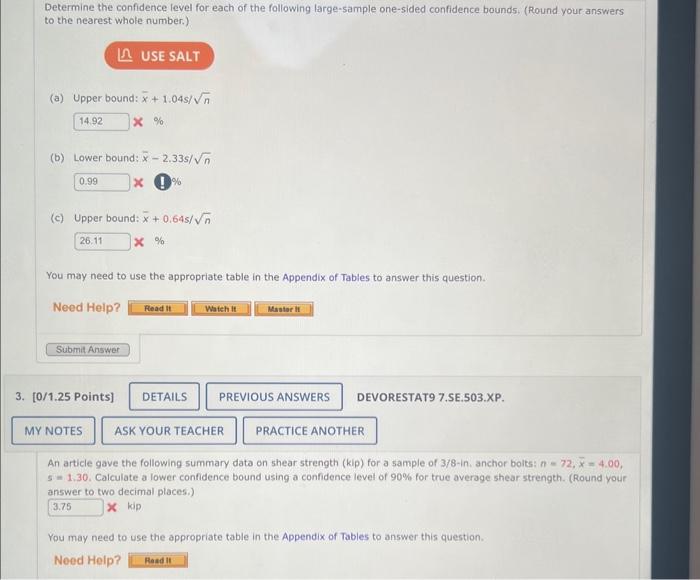 Solved Determine the confidence level for each of the | Chegg.com