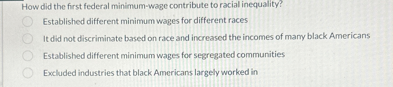 Solved How did the first federal minimum-wage contribute to | Chegg.com