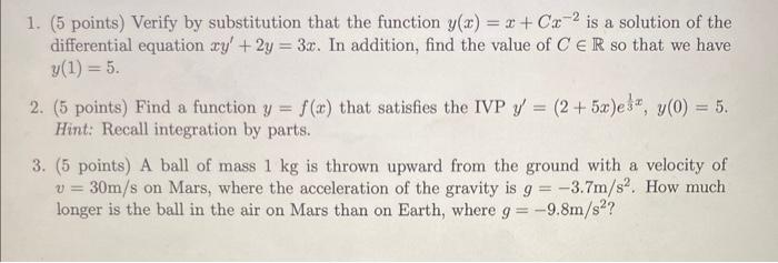Solved 1. (5 points) Verify by substitution that the | Chegg.com