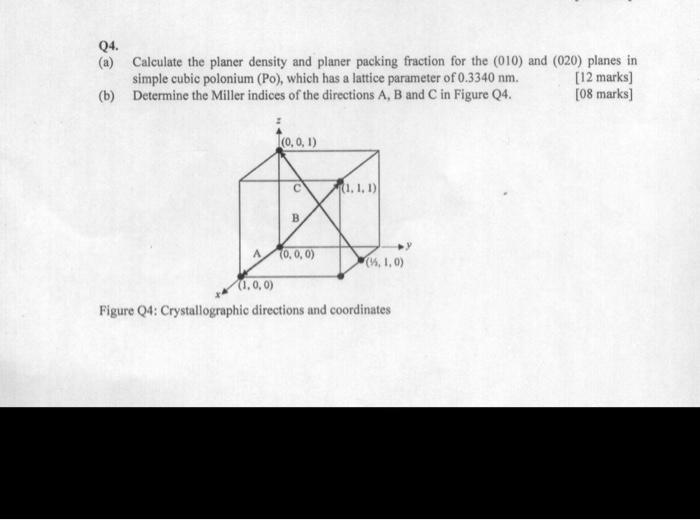 Solved Q4. (a) Calculate the planer density and planer | Chegg.com