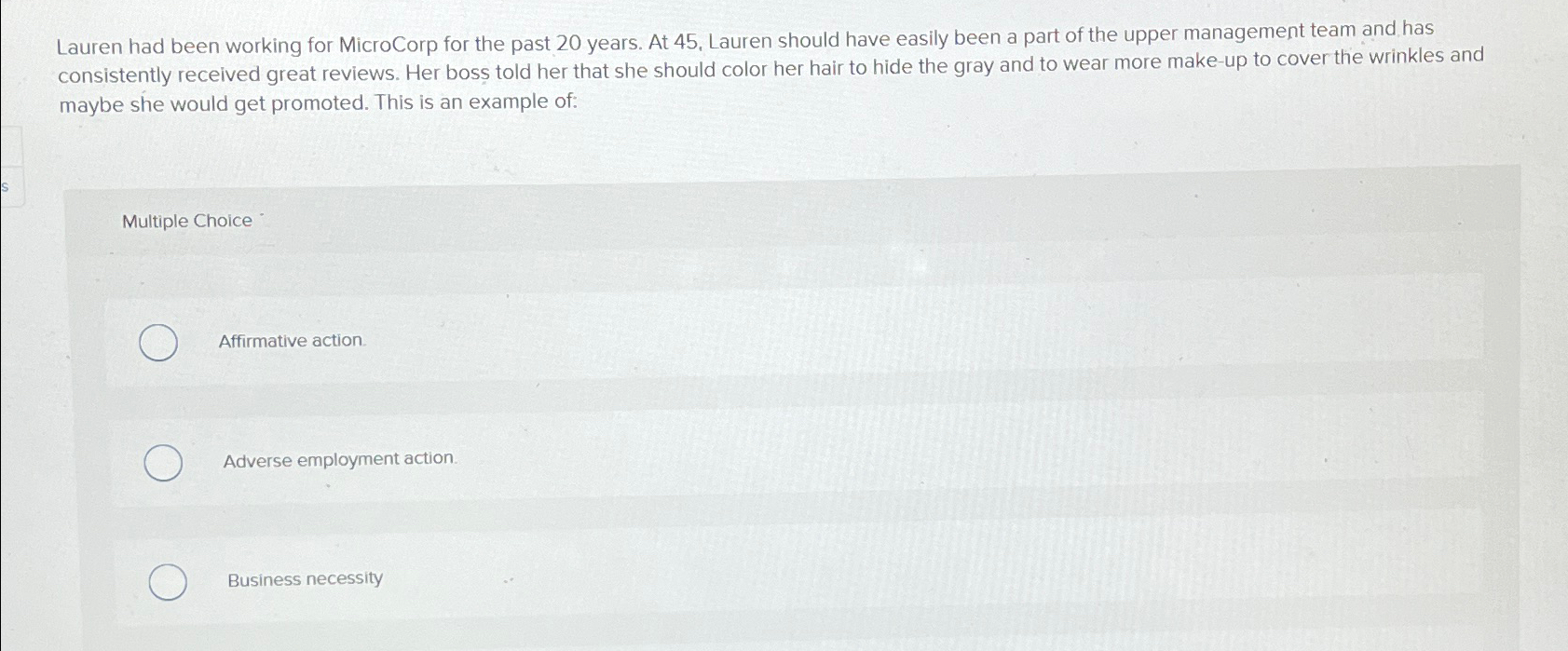 Solved Lauren had been working for MicroCorp for the past 20 | Chegg.com