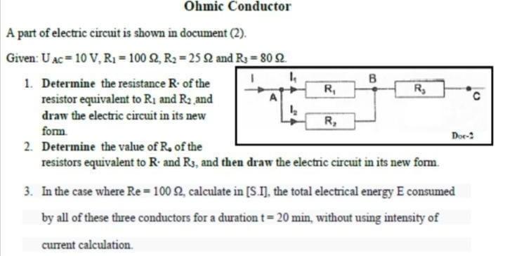 Solved Ohmic Conductor A part of electric circuit is shown | Chegg.com