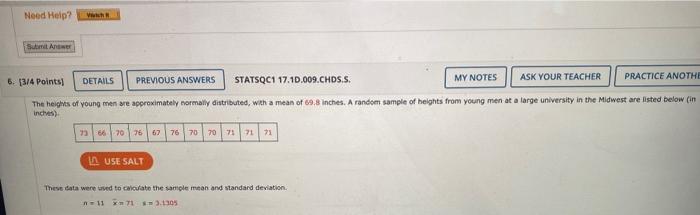 Solved (chei): These itata were usod to croulme the sample | Chegg.com