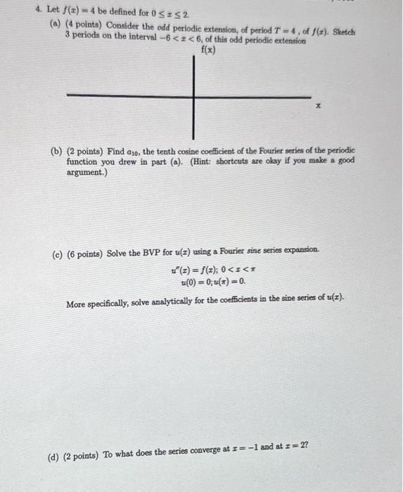 Solved 4. Let f(x)=4 be defined for 0≤x≤2. (a) (4 points) | Chegg.com