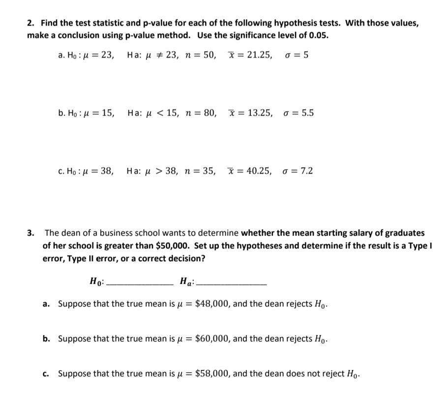 Solved 2. Find the test statistic and p-value for each of | Chegg.com