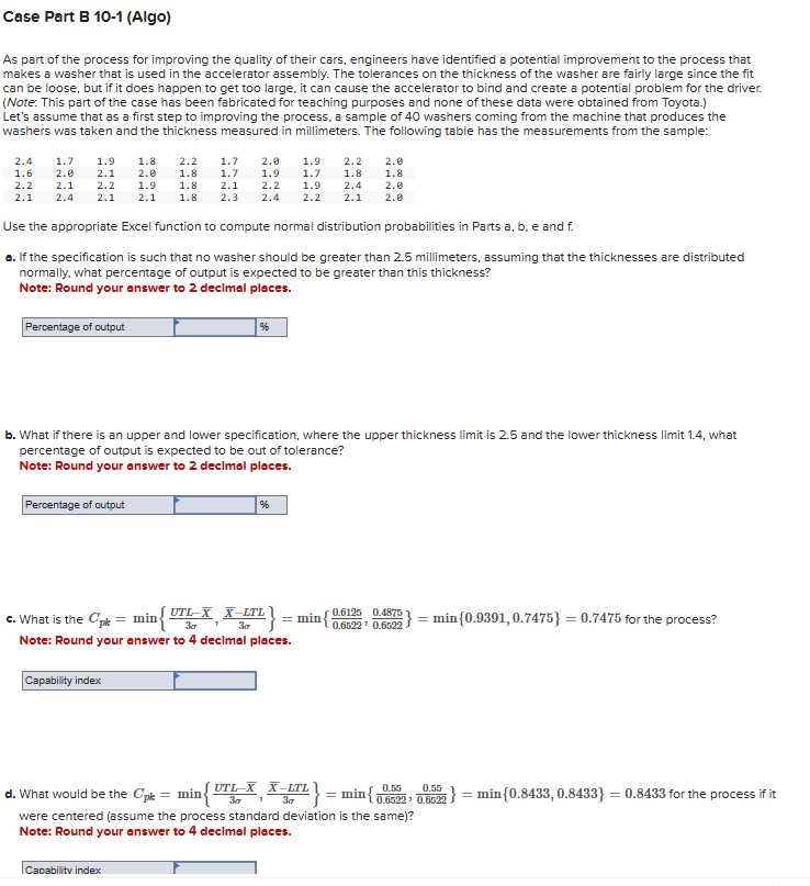 Case Part B 10-1 (Algo)As part of the process for | Chegg.com