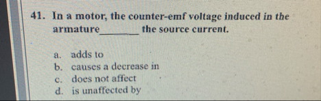 Solved In a motor, the counter-emf voltage induced in the | Chegg.com
