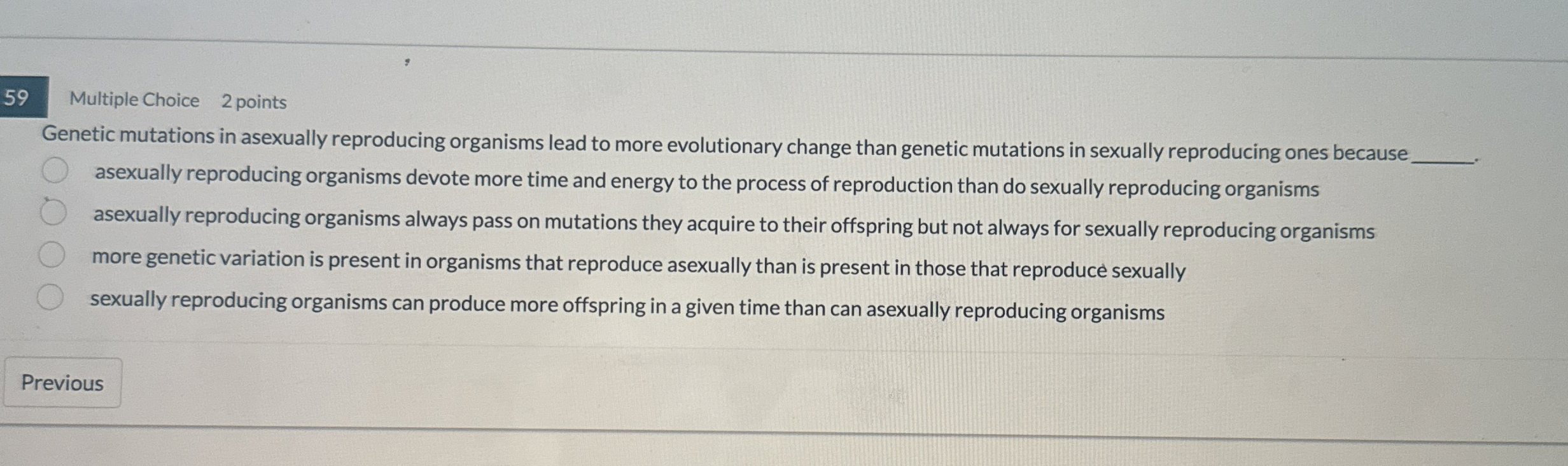 Solved 59Multiple Choice2 ﻿pointsGenetic mutations in | Chegg.com