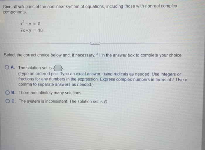 Solved Give all solutions of the nonlinear system of | Chegg.com