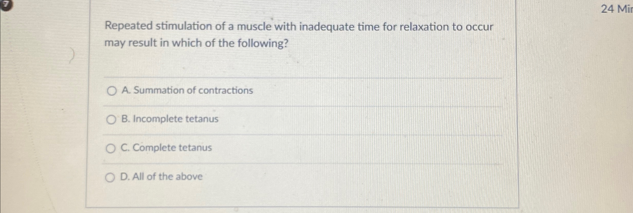 Solved Repeated stimulation of a muscle with inadequate time | Chegg.com