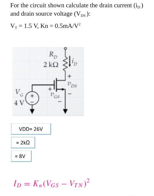 Solved For the circuit shown calculate the drain current | Chegg.com