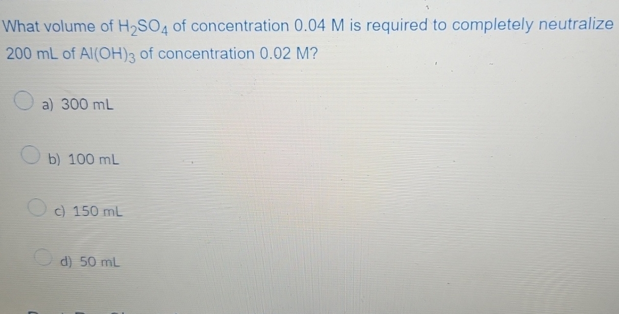 Solved What volume of H2SO4 ﻿of concentration 0.04M ﻿is | Chegg.com