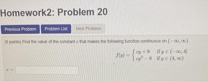 Solved 5 Points Find The Value Of The Constant C That
