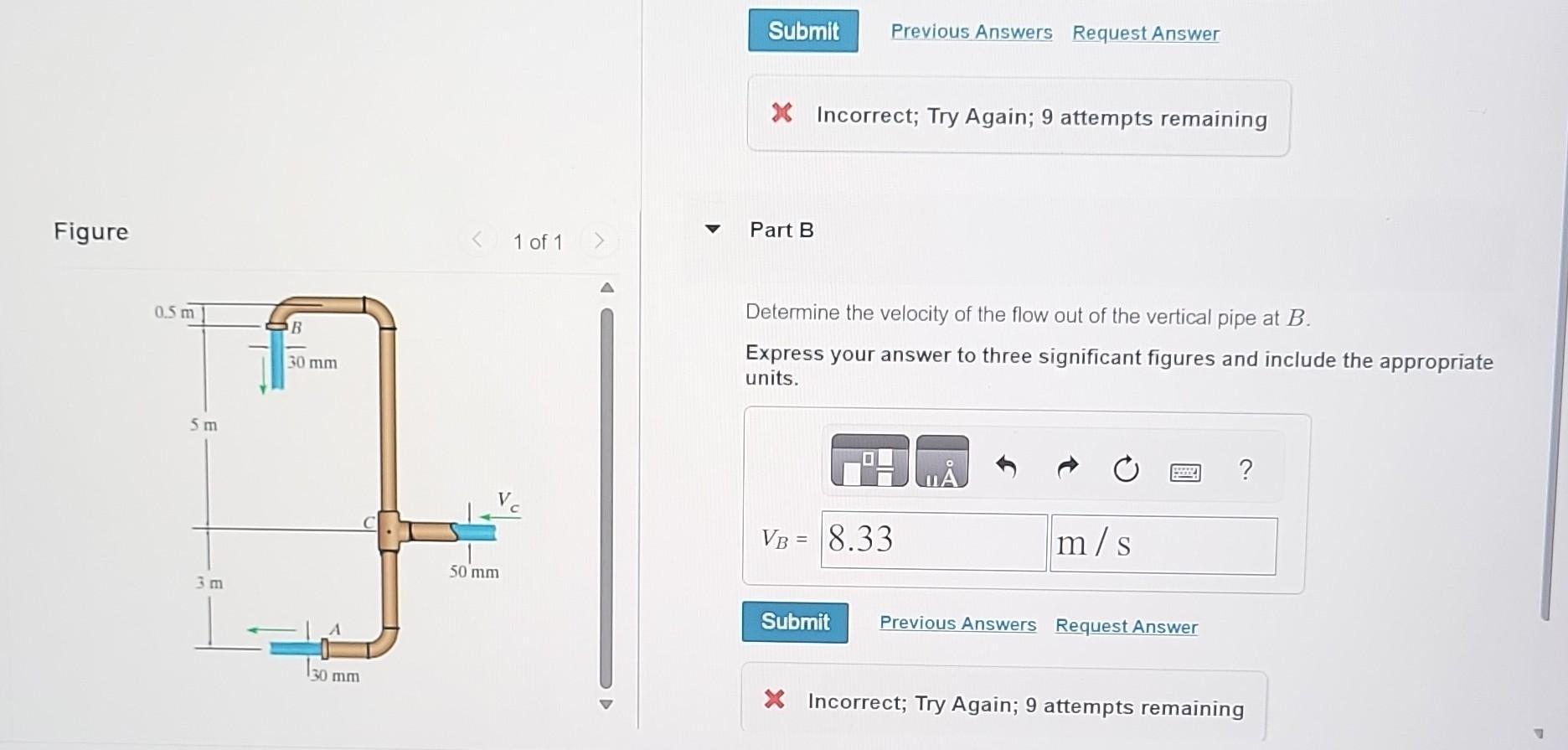 Solved Water flows into the Tee at VC=6 m/s. (Figure 1) | Chegg.com