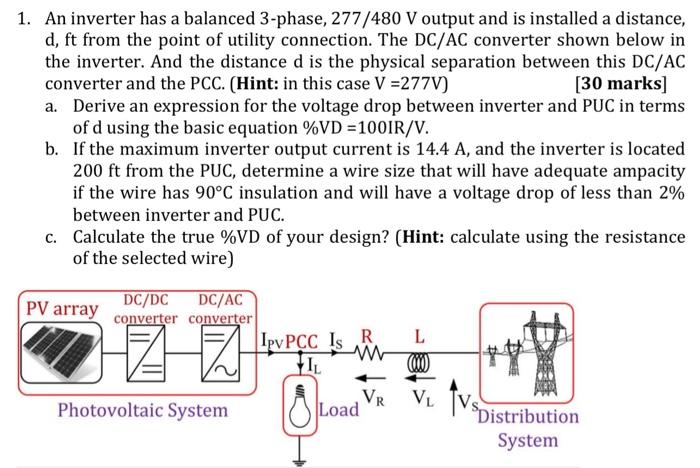 Solved 1. An inverter has a balanced 3-phase, 277/480 V | Chegg.com