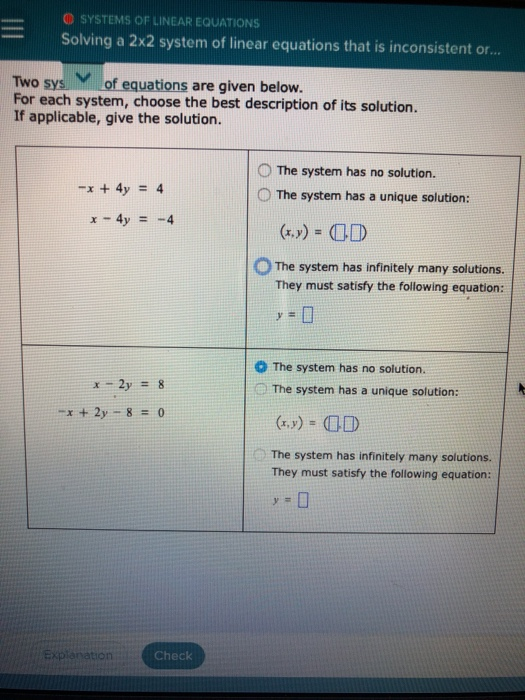 Solved O SYSTEMS OF LINEAR EQUATIONS Solving a 2x2 system of | Chegg.com