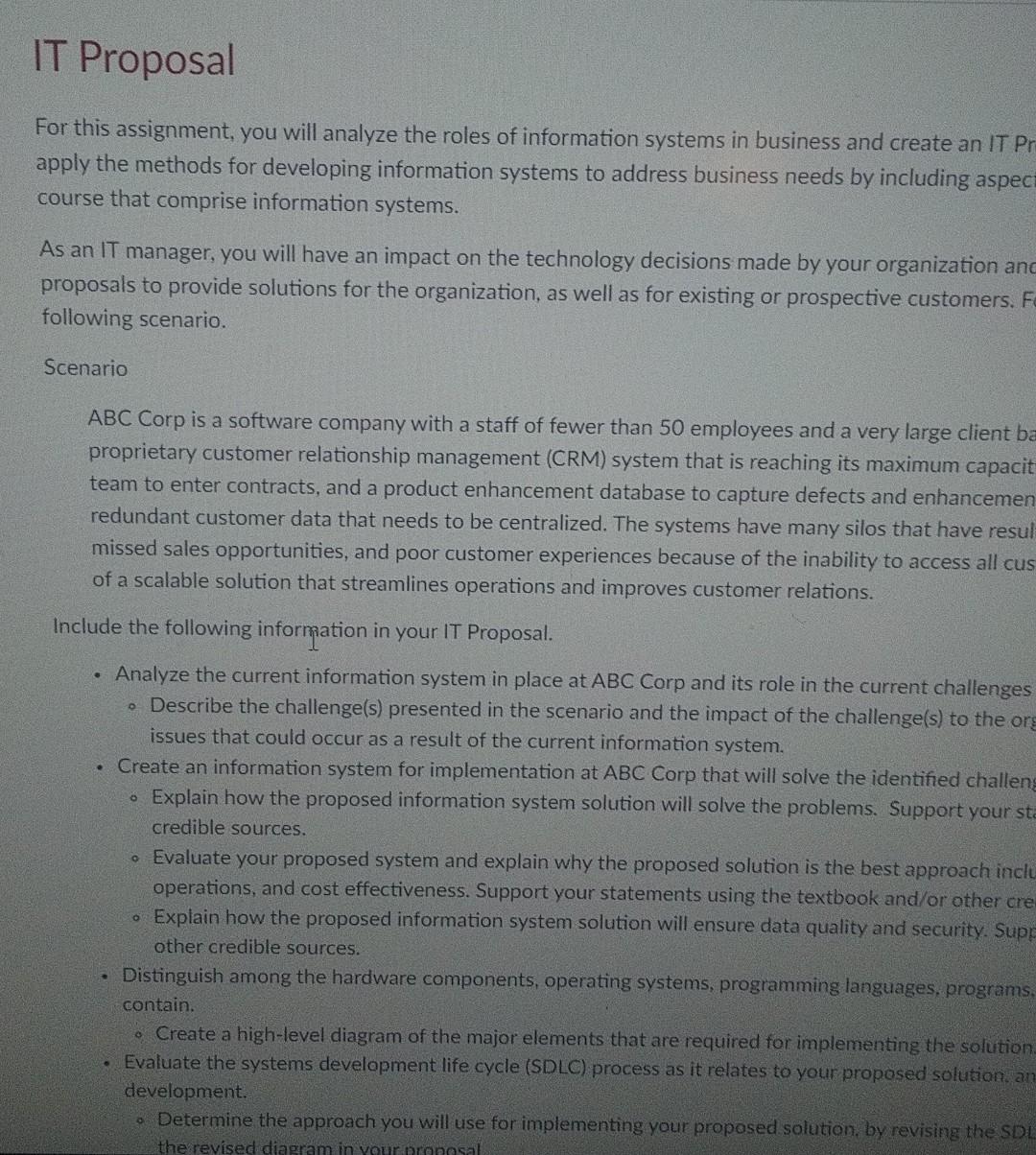 Solved IT Proposal For this assignment, you will analyze the | Chegg.com
