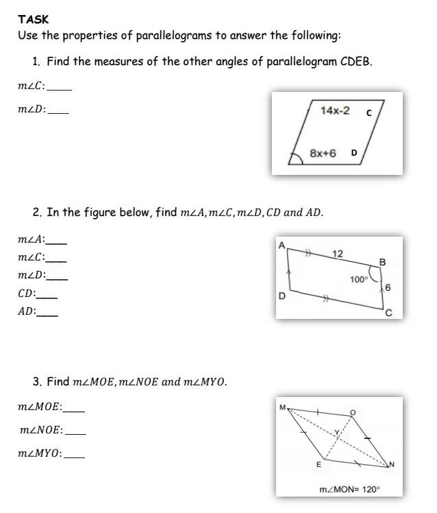 Solved TASK Use the properties of parallelograms to answer | Chegg.com