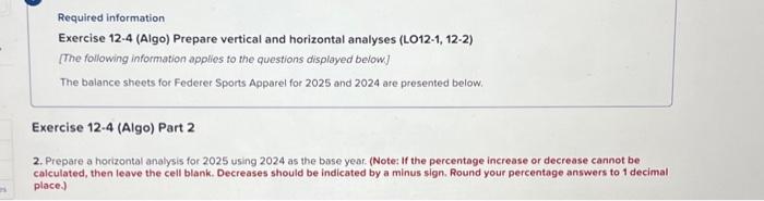 Solved Required information Exercise 12-4 (Algo) Prepare | Chegg.com