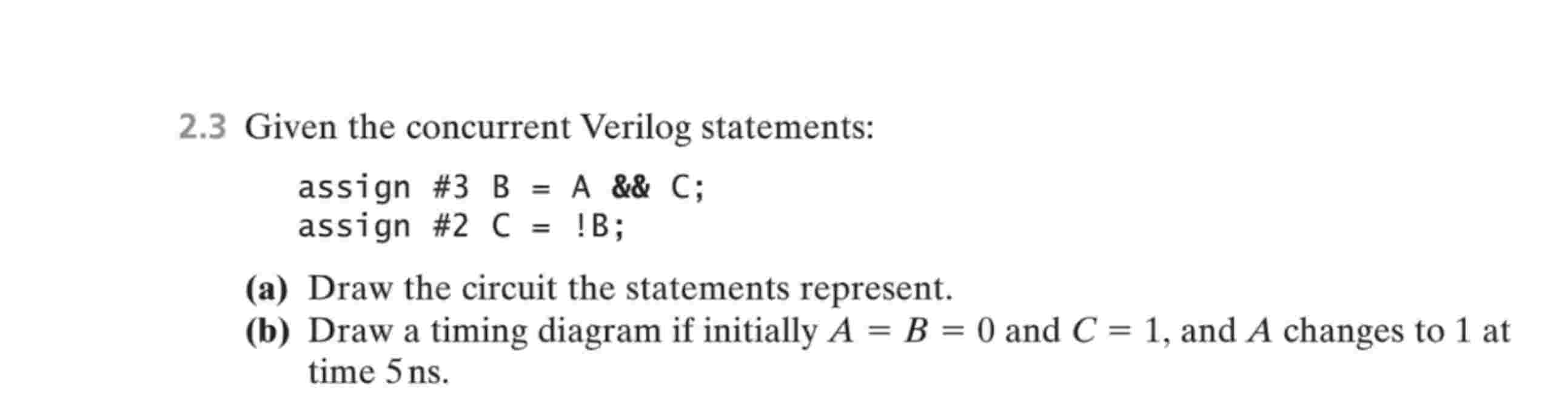 Solved 2.3 ﻿Given the concurrent Verilog statements: ﻿assign | Chegg.com