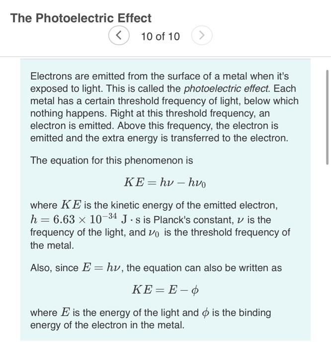 Solved Electrons are emitted from the surface of a metal | Chegg.com