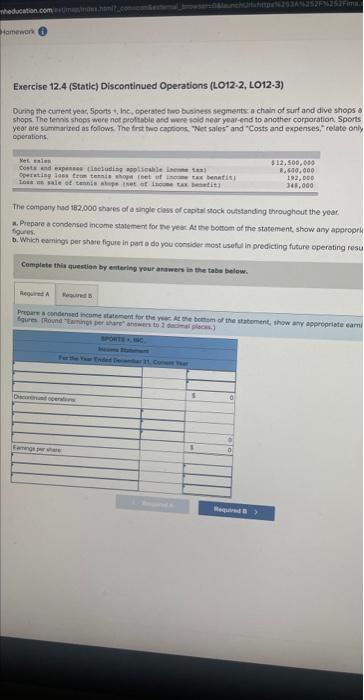 Solved Exercise 12.4 (Static) Discontinued Operations | Chegg.com