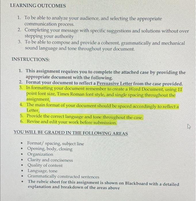 Solved LEARNING OUTCOMES 1. To be able to analyze your | Chegg.com