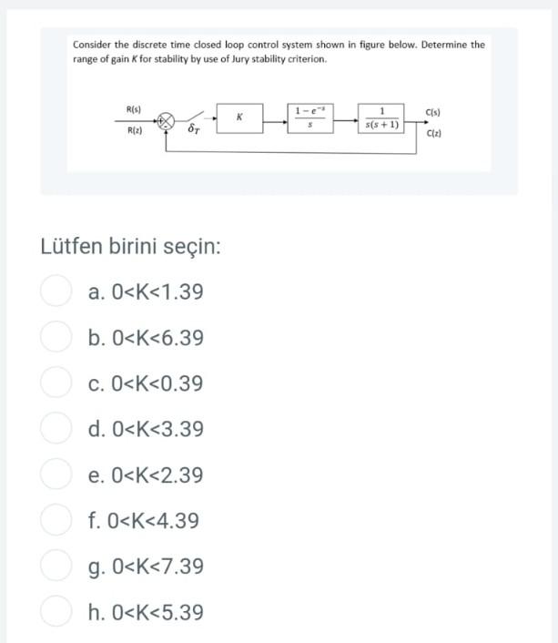 Solved Consider the discrete time closed loop control system | Chegg.com