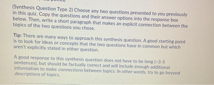 Solved (Synthesis Question Type 2) Choose any two questions | Chegg.com