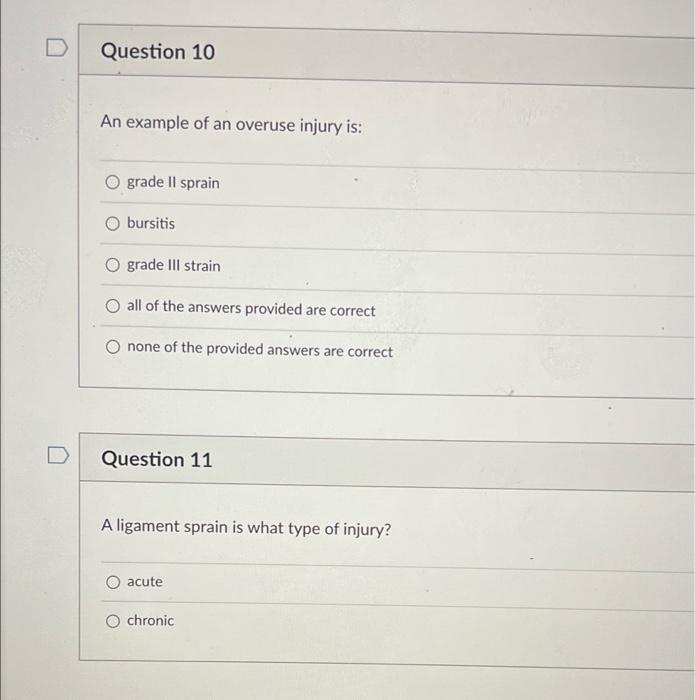 Solved Question 10 An example of an overuse injury is: grade | Chegg.com