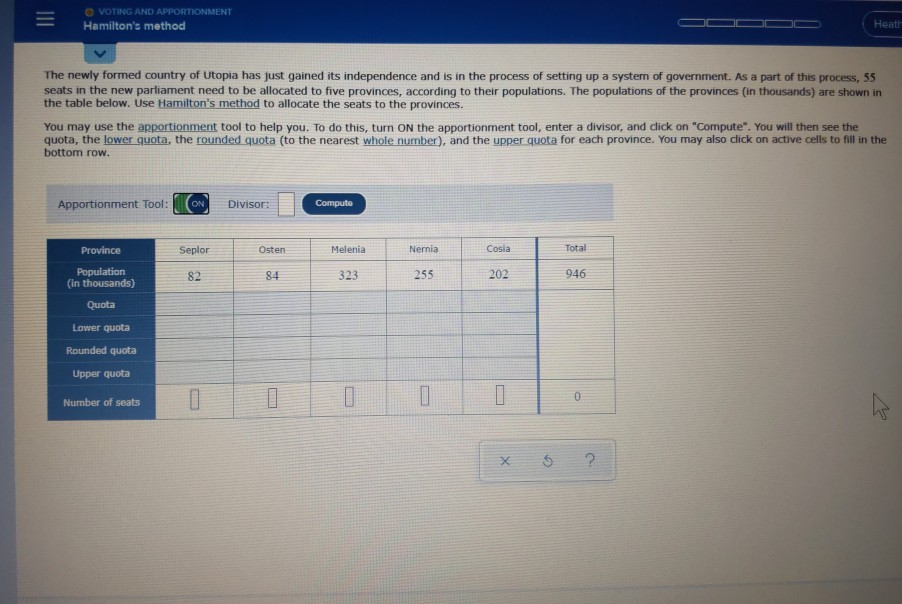 Solved O VOTING AND APPORTIONMENT Hamilton's method Heath | Chegg.com