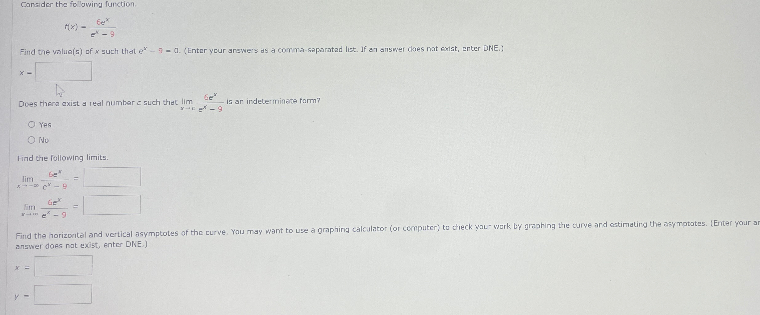 Solved Consider the following function.f(x)=6exex-9Find the | Chegg.com