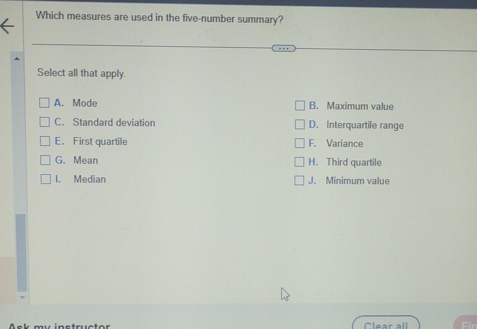 Solved Which measures are used in the five-number summary? | Chegg.com