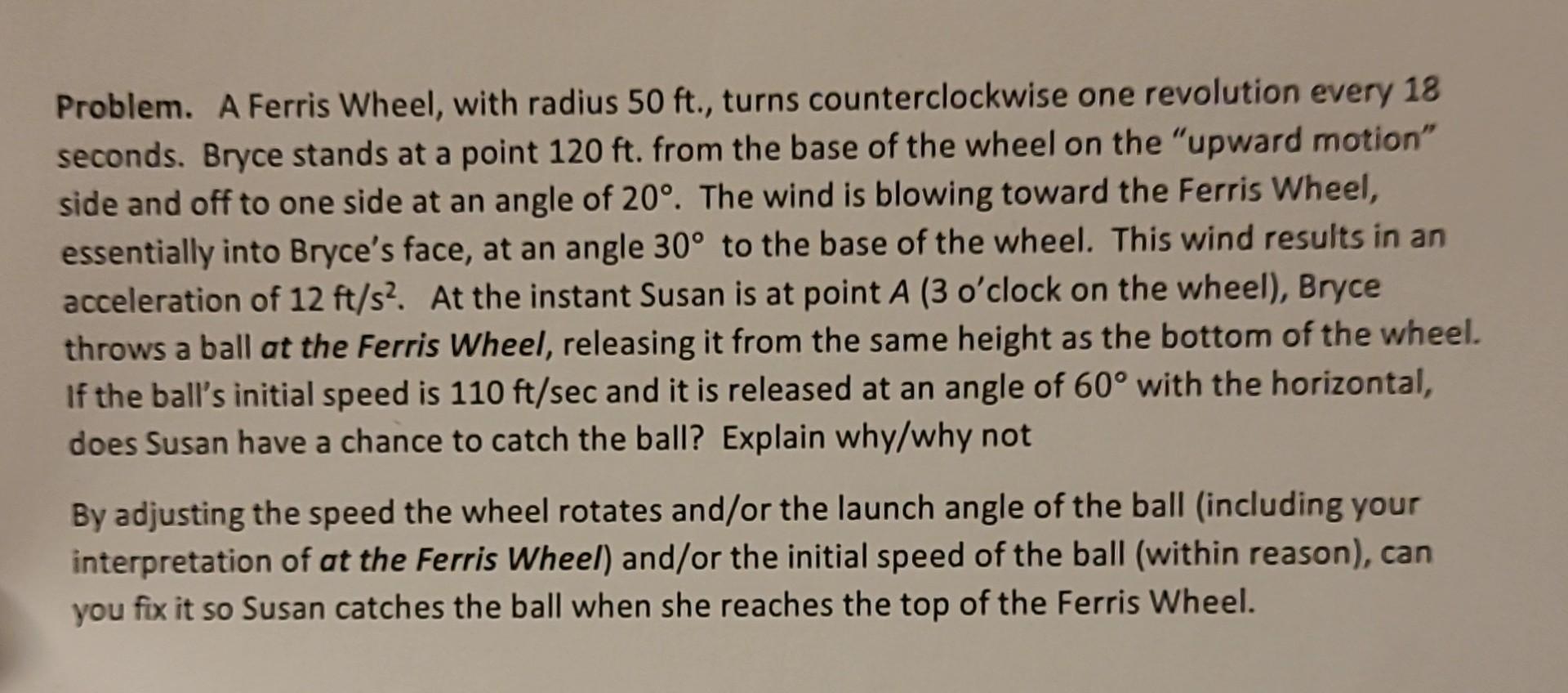 Solved Problem. A Ferris Wheel, with radius 50ft., turns | Chegg.com