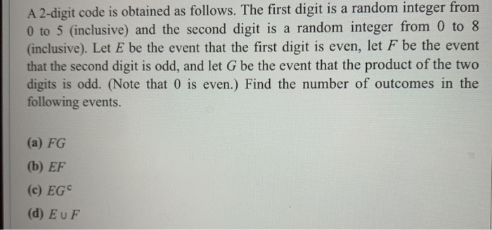 Solved A 2-digit code is obtained as follows. The first | Chegg.com