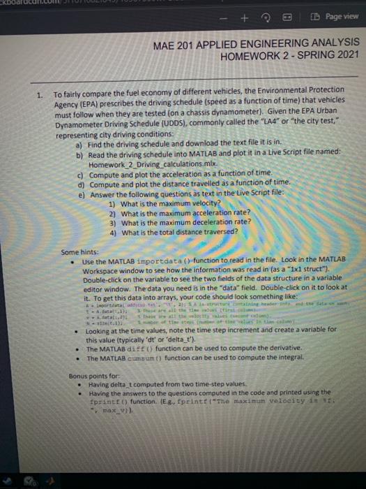D Page view MAE 201 APPLIED ENGINEERING ANALYSIS | Chegg.com