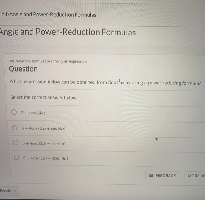 Solved Half-Angle and Power-Reduction Formulas Angle and | Chegg.com