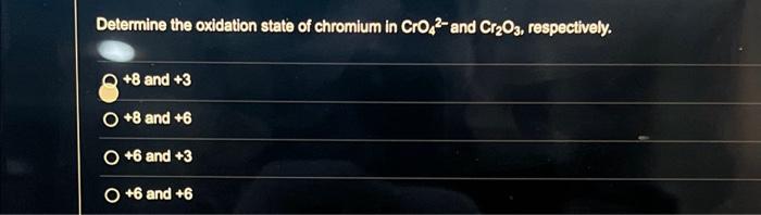 Solved Determine the oxidation state of chromium in CrO42- | Chegg.com