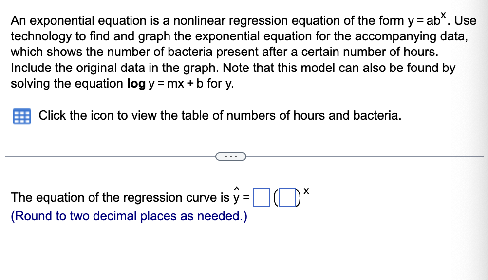 An exponential equation is a nonlinear regression | Chegg.com