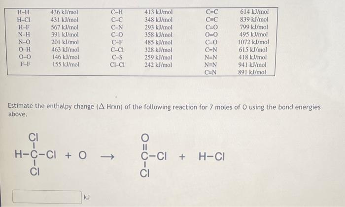 Solved Estimate the enthalpy change ( Hrxn ) of the | Chegg.com