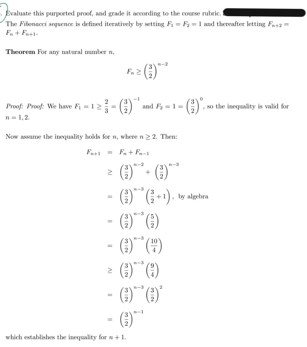 Solved Evaluate this purported proof, and grade it according | Chegg.com