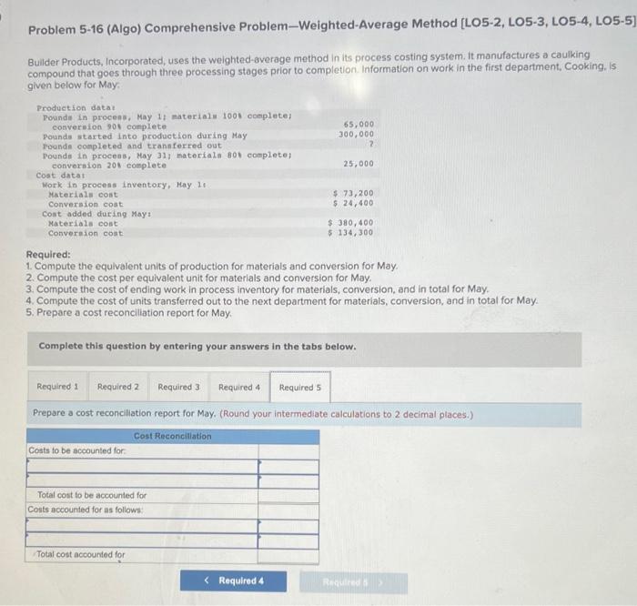 Solved Problem 5-16 (Algo) Comprehensive Problem | Chegg.com