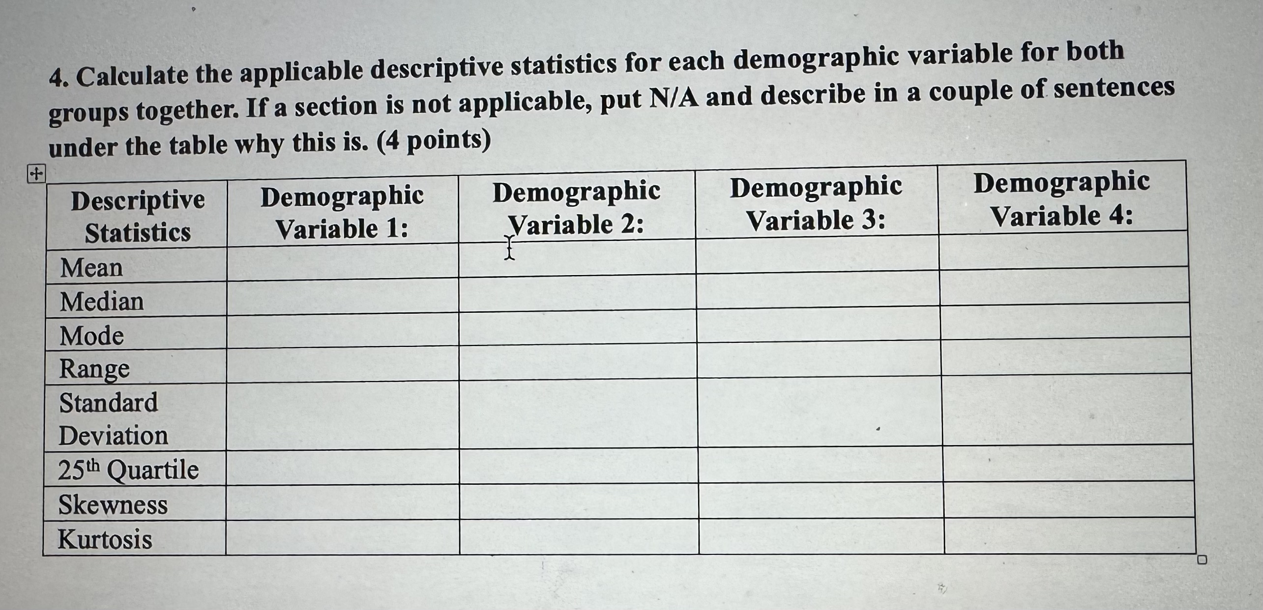 Solved Calculate the applicable descriptive statistics for | Chegg.com